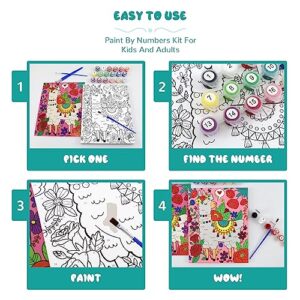 3 Pack Paint by Numbers for Kids Ages 8-12, Pre-Drawn Canvas Painting, Includes 8x10 inch Framed Canvas with 18 Acrylic Paints, 5 Brushes for Kids, Perfect Creative Gifts & Arts and Crafts for Teens.