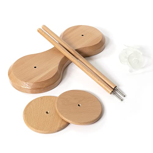 Rimcrow Double Wooden Yarn Holder; Revolving Yarn Ball Stand, Dispenses and Holds Balled Skeins for Crocheting or Knitting; Lazy Kate for Plying; Yarn Keeper