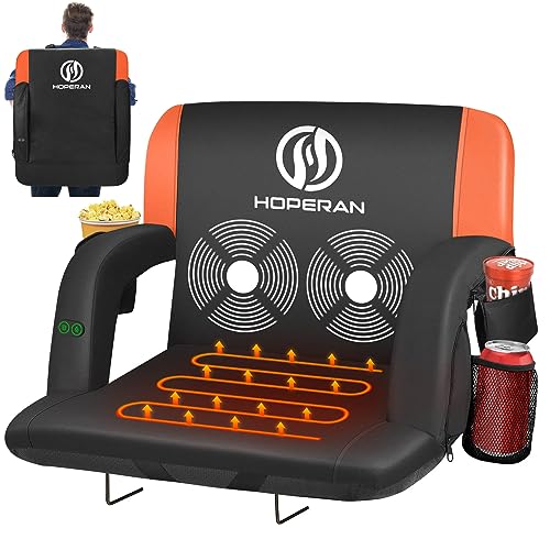 HOPERAN 21" Heated Massage Stadium Seats for Bleachers with Back Support, 3 Levels Heating Massage Stadium Seating for Bleachers Seats with Backs and Cushion Wide, Portable Stadium Chair for Sports