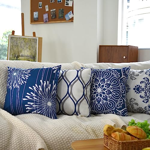 Coliuso Decorative Throw Pillow Covers 18x18 Set of 4, Blue Modern Simple Square Pillow Case Cushion Cover for Sofa Couch Farmhouse Outdoor Living Room (Blue, 18"x18")