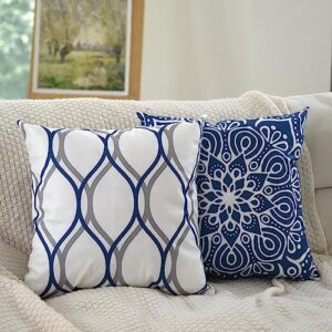 Coliuso Decorative Throw Pillow Covers 18x18 Set of 4, Blue Modern Simple Square Pillow Case Cushion Cover for Sofa Couch Farmhouse Outdoor Living Room (Blue, 18"x18")