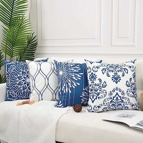 Coliuso Decorative Throw Pillow Covers 18x18 Set of 4, Blue Modern Simple Square Pillow Case Cushion Cover for Sofa Couch Farmhouse Outdoor Living Room (Blue, 18"x18")