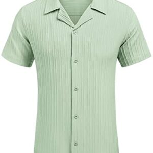 COOFANDY Men's Linen Shirts Short Sleeve Button Down Shirt for Men Fashion Summer Beach Shirt, Light Green, L