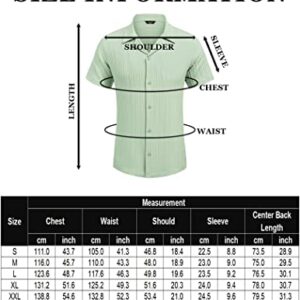 COOFANDY Men's Linen Shirts Short Sleeve Button Down Shirt for Men Fashion Summer Beach Shirt, Light Green, L