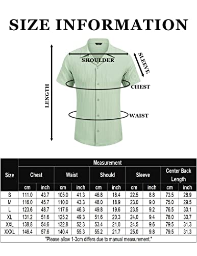 COOFANDY Men's Linen Shirts Short Sleeve Button Down Shirt for Men Fashion Summer Beach Shirt, Light Green, L