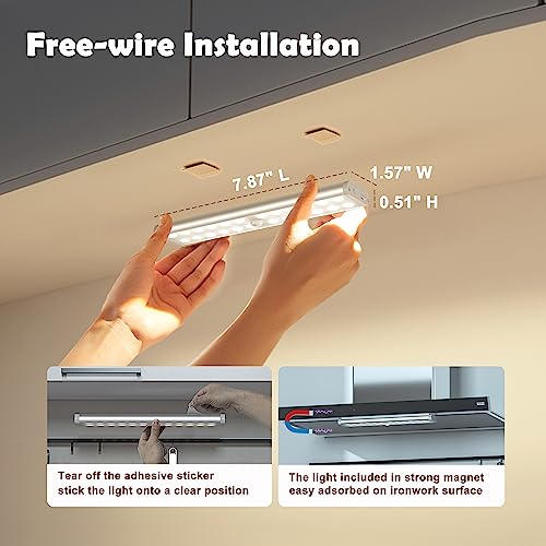 SZOKLED 58-LED Under Cabinet Lights, RGB Motion Sensor Indoor Night Lights with Wireless Remote, Rechargeable Under Cabinet Lighting, Counter Lights for Kitchen, Closet, Stair, 15 Color (4 Packs)