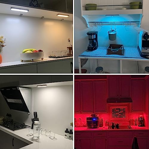 SZOKLED 58-LED Under Cabinet Lights, RGB Motion Sensor Indoor Night Lights with Wireless Remote, Rechargeable Under Cabinet Lighting, Counter Lights for Kitchen, Closet, Stair, 15 Color (4 Packs)