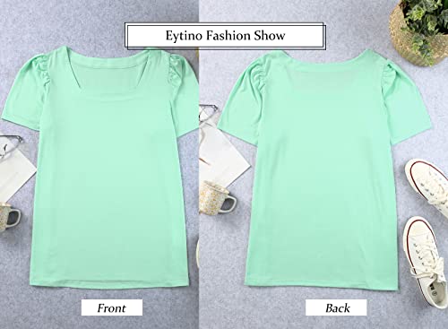 Eytino Womens Plus Size Shirts Square Neck Puff Sleeve Loose Fit Blouse Tops,4X Light Green