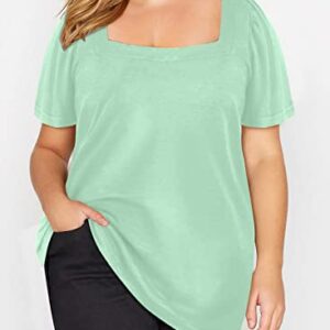 Eytino Womens Plus Size Shirts Square Neck Puff Sleeve Loose Fit Blouse Tops,4X Light Green