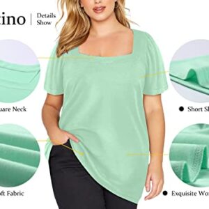 Eytino Womens Plus Size Shirts Square Neck Puff Sleeve Loose Fit Blouse Tops,4X Light Green