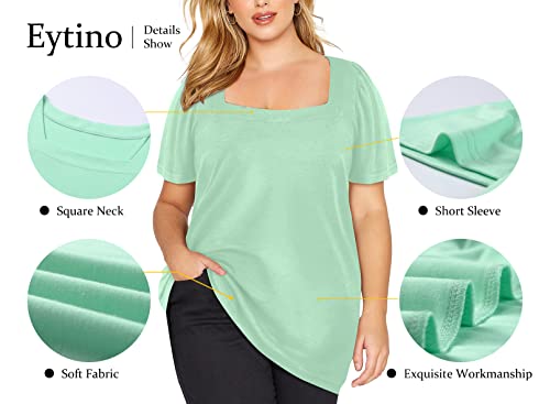 Eytino Womens Plus Size Shirts Square Neck Puff Sleeve Loose Fit Blouse Tops,4X Light Green