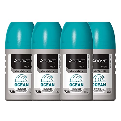 ABOVE Ocean - 72 Hour Elements Antiperspirant Roll-On Deodorant for Men - Notes of Lemon, Bergamot, and Lavender - Protects Against Sweat and Body Odor - Stain, Cruelty, and Alcohol Free - 4 Pc Set