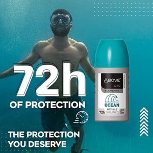 ABOVE Ocean - 72 Hour Elements Antiperspirant Roll-On Deodorant for Men - Notes of Lemon, Bergamot, and Lavender - Protects Against Sweat and Body Odor - Stain, Cruelty, and Alcohol Free - 4 Pc Set