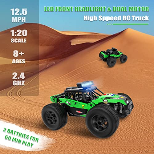 RC Cars,1:20 Scale Remote Control Toy Car,2WD High Speed 30 Km/h All Terrains Electric Toy Off Road RC Car,with LED Headlight and Rechargeable Battery,RC Cars for Boys Kids and Adults Gift