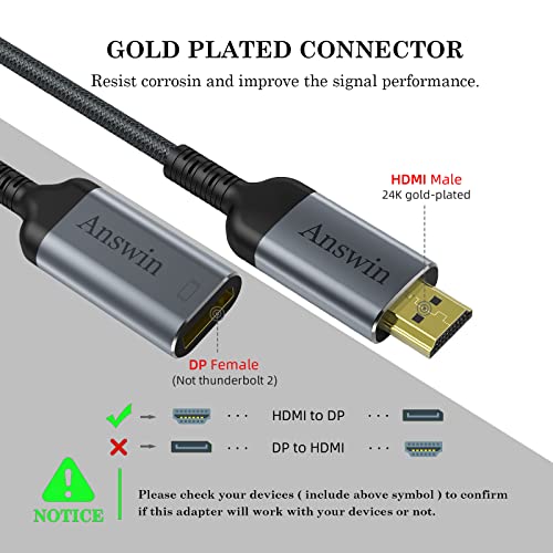 Answin HDMI to DisplayPort Adapter, 4K HDMI to DisplayPort Connector HDMI in to DP Cable Out for Xbox One/360/PS4/PS5/Mac Mini, PC to Monitor