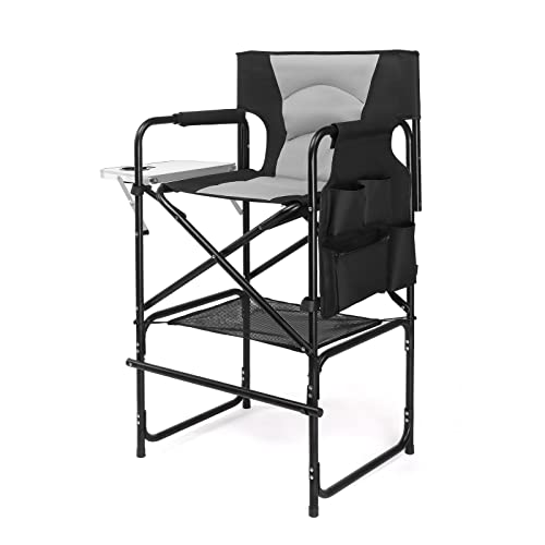 mefeir 30inch Directors Camping Chair Folding with Side Table,Portable Makeup Artist Bar Height, Aluminum Frame 300 lbs Capacity,