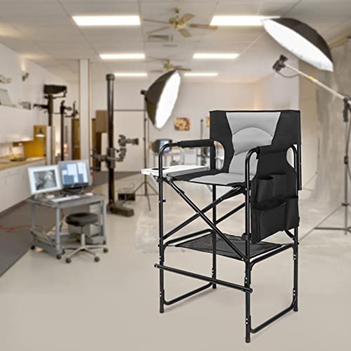 mefeir 30inch Directors Camping Chair Folding with Side Table,Portable Makeup Artist Bar Height, Aluminum Frame 300 lbs Capacity,