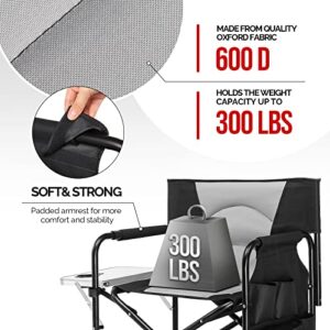 mefeir 30inch Directors Camping Chair Folding with Side Table,Portable Makeup Artist Bar Height, Aluminum Frame 300 lbs Capacity,