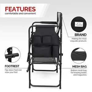 mefeir 30inch Directors Camping Chair Folding with Side Table,Portable Makeup Artist Bar Height, Aluminum Frame 300 lbs Capacity,