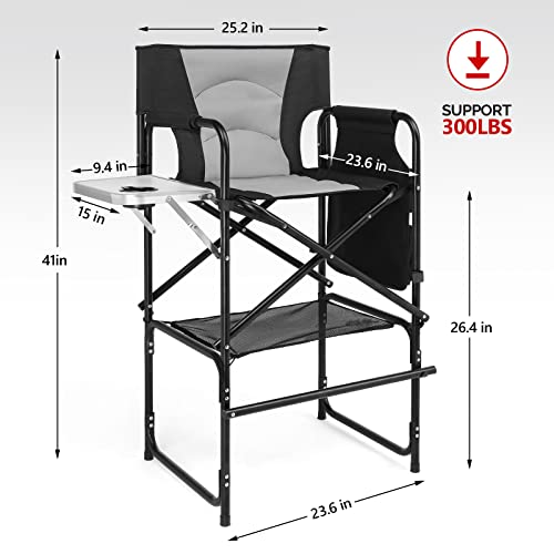 mefeir 30inch Directors Camping Chair Folding with Side Table,Portable Makeup Artist Bar Height, Aluminum Frame 300 lbs Capacity,