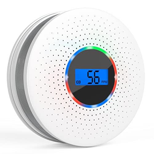 Smoke Detector Carbon Monoxide Detector Combo, Dual Sensor Smoke Alarm and Carbon Monoxide Detector Replaceable Battery Smoke Carbon Monoxide Detector with Digital Display for Travel, Home