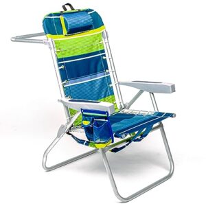 homevative folding backpack beach chair with 5 positions, towel bar, cooler pouch, storage pouch, cup holder and phone holder (key lime, high)