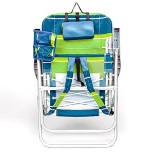 Homevative Folding Backpack Beach Chair with 5 Positions, Towel bar, Cooler Pouch, Storage Pouch, Cup Holder and Phone Holder (Key Lime, High)