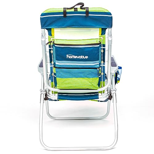 Homevative Folding Backpack Beach Chair with 5 Positions, Towel bar, Cooler Pouch, Storage Pouch, Cup Holder and Phone Holder (Key Lime, High)