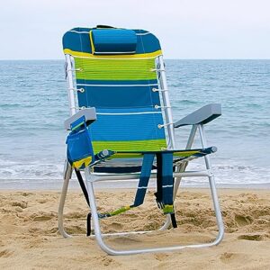 Homevative Folding Backpack Beach Chair with 5 Positions, Towel bar, Cooler Pouch, Storage Pouch, Cup Holder and Phone Holder (Key Lime, High)