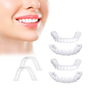 fake teeth - fake braces - veneers teeth for women and men - 4 pcs smile kit - temporary teeth restoration - snap on veneers false teeth, dentures for women, swift smile snap on teeth snap-on smile