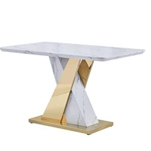 Best Quality Furniture D216-CHT Dining Table, White Marble/Gold