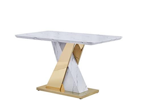 Best Quality Furniture D216-CHT Dining Table, White Marble/Gold