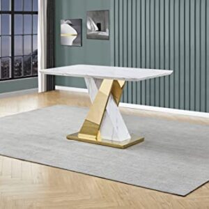 Best Quality Furniture D216-CHT Dining Table, White Marble/Gold