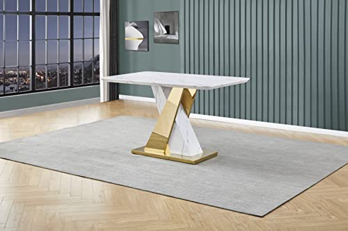 Best Quality Furniture D216-CHT Dining Table, White Marble/Gold