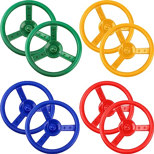 Haconba 8 Pack Steering Wheel Playset Plastic Steering Wheel Swingset Playground Pirate Ship Wheel for Kids Adults Outdoor Playground Playroom Treehouse Accessories (Red,Blue,Green,Yellow, 8)