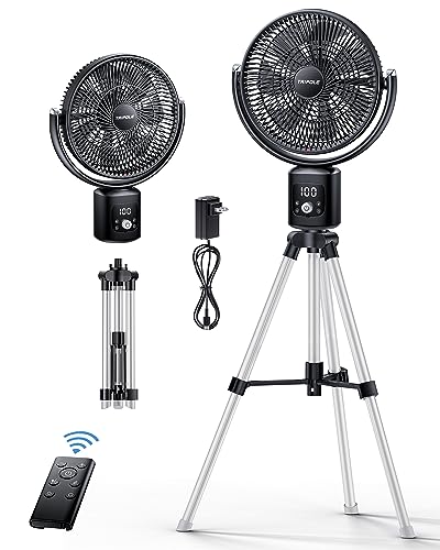 TriPole Oscillating Standing Fan 11” Outdoor Fan for Patios Quiet Pedestal Fan 12000mAh Rechargeable Battery Operated Floor Fan with Remote Control Portable Fan for Bedroom Patio Home Camping Travel