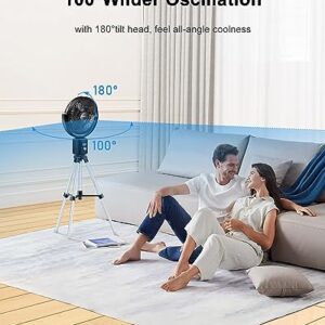 TriPole Oscillating Standing Fan 11” Outdoor Fan for Patios Quiet Pedestal Fan 12000mAh Rechargeable Battery Operated Floor Fan with Remote Control Portable Fan for Bedroom Patio Home Camping Travel