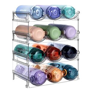 sbosbo water bottle organizer, stackable bottle storage rack, 4 pack water bottle holder for kitchen fridge cabinet organization and storage, plastic wine rack/drink bottle holder