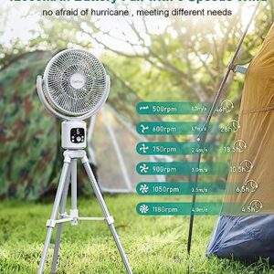 Coohea Oscillating Fan 11" Standing Fan with Detachable Tripod 12000mAh Rechargeable Battery Floor Fan Quiet White Pedestal Fan with Remote for Indoor Outdoor Home Bedroom, Adjustable Height & 6-Speed