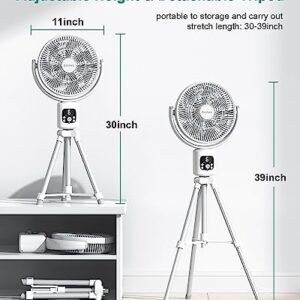 Coohea Oscillating Fan 11" Standing Fan with Detachable Tripod 12000mAh Rechargeable Battery Floor Fan Quiet White Pedestal Fan with Remote for Indoor Outdoor Home Bedroom, Adjustable Height & 6-Speed