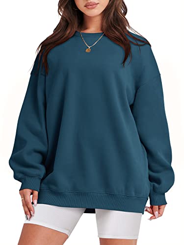 ANRABESS Womens Oversized Fleece Pullover Sweatshirts Teen Girls Crewneck Casual Loose Hooded Sweatshirt Fall Outfit Trendy Preppy Clothes 1019anlan-S Deep Blue