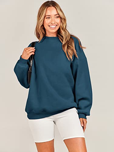 ANRABESS Womens Oversized Fleece Pullover Sweatshirts Teen Girls Crewneck Casual Loose Hooded Sweatshirt Fall Outfit Trendy Preppy Clothes 1019anlan-S Deep Blue