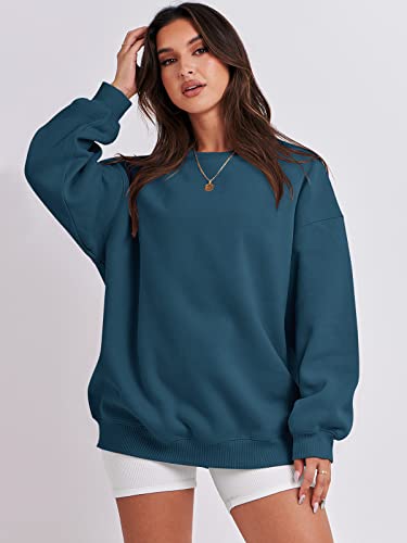 ANRABESS Womens Oversized Fleece Pullover Sweatshirts Teen Girls Crewneck Casual Loose Hooded Sweatshirt Fall Outfit Trendy Preppy Clothes 1019anlan-S Deep Blue