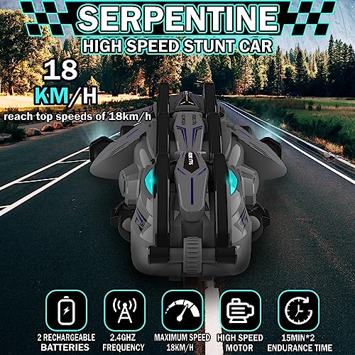 LEAMBE RC Cars Remote Control Car, RC Stunt Snake Car 360°Roll Toys for Boys Age 8-12, Toys for 6 Year Old Boys Outdoor Toys Car Racing Games 2 Batteries