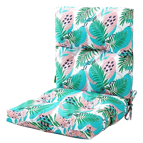 FILUXE Chair Pads, Seat/Back Patio Cushions - Waterproof Solid Tufted Pillow, Indoor/Outdoor Pads with Ties, Fade-Resistant & Seasonal All Weather Replacement (Palm Leaves, 1)