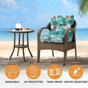 FILUXE Chair Pads, Seat/Back Patio Cushions - Waterproof Solid Tufted Pillow, Indoor/Outdoor Pads with Ties, Fade-Resistant & Seasonal All Weather Replacement (Palm Leaves, 1)