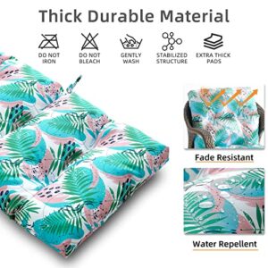 FILUXE Chair Pads, Seat/Back Patio Cushions - Waterproof Solid Tufted Pillow, Indoor/Outdoor Pads with Ties, Fade-Resistant & Seasonal All Weather Replacement (Palm Leaves, 1)