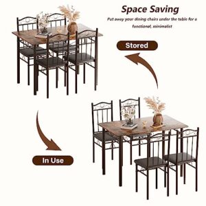 Aobafuir Kitchen Dining Room Table Sets for 4, 5 Piece Metal and Wood Rectangular Breakfast Nook, Dinette with Chairs, Industrial Retro Brown