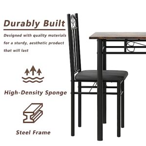 Aobafuir Kitchen Dining Room Table Sets for 4, 5 Piece Metal and Wood Rectangular Breakfast Nook, Dinette with Chairs, Industrial Retro Brown