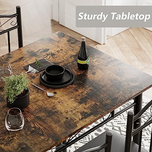 Aobafuir Kitchen Dining Room Table Sets for 4, 5 Piece Metal and Wood Rectangular Breakfast Nook, Dinette with Chairs, Industrial Retro Brown